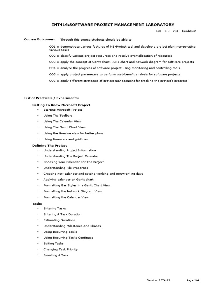 Int416 Software Project Management Laboratory | PDF | Project Management | Software