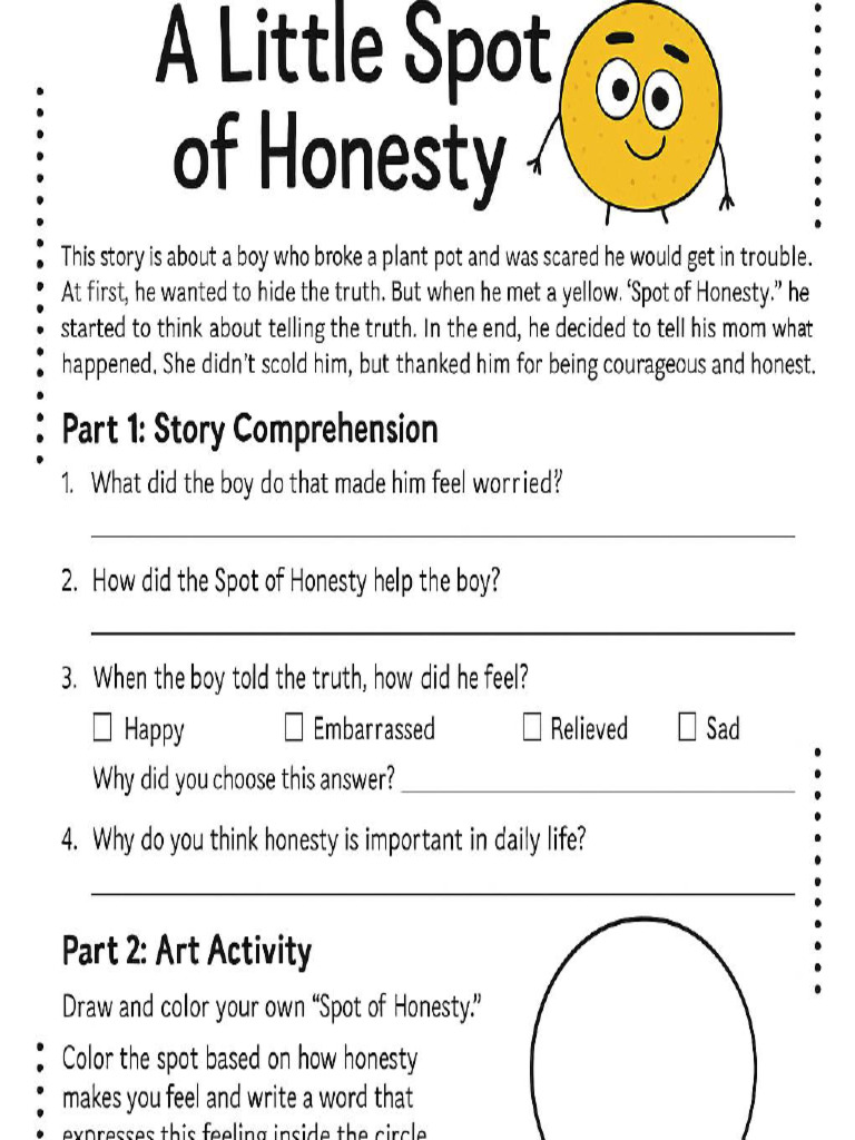 A Little Spot of Honesty Worksheet | PDF