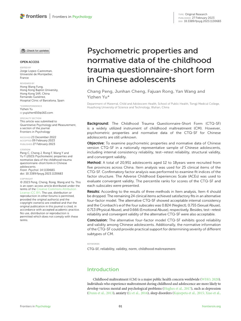 Psychometric Properties and Normative Data of The | PDF | Psychology | Behavioural Sciences