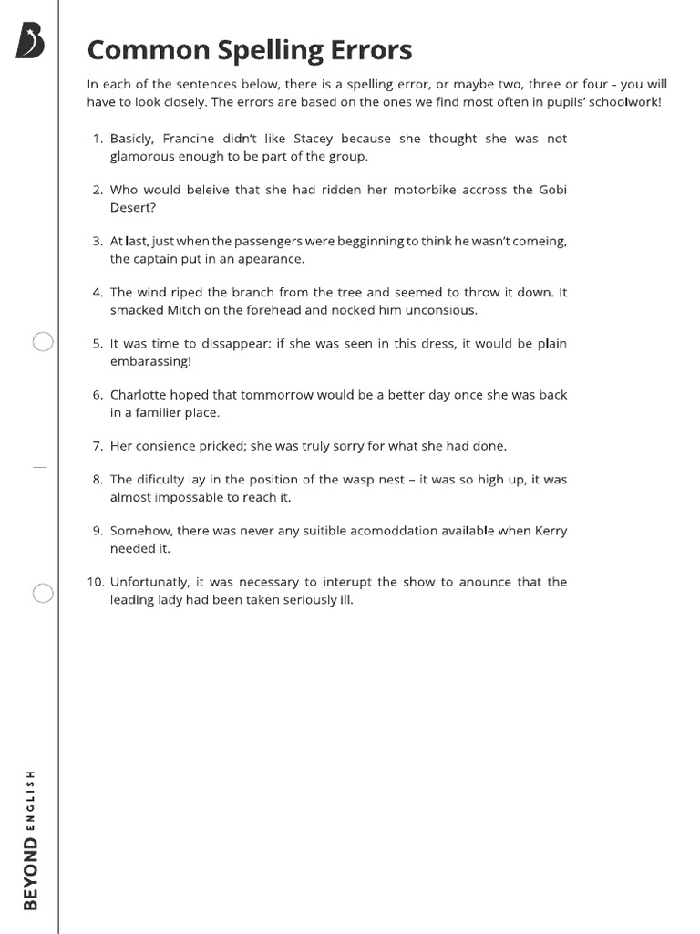 Spelling Errors Worksheet | PDF