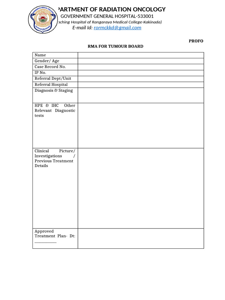Tumor Board Documentation Form | PDF