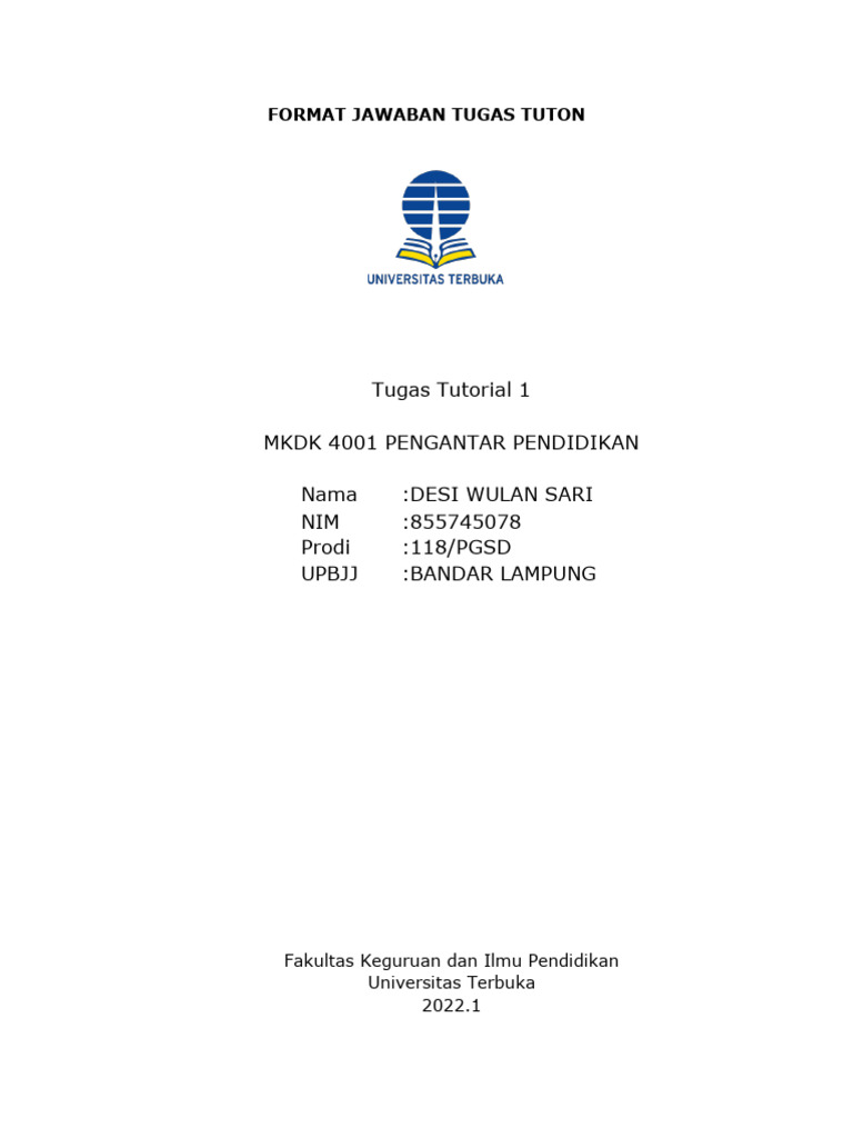 Format Jawaban Tugas Pengantar Pendidikan | PDF