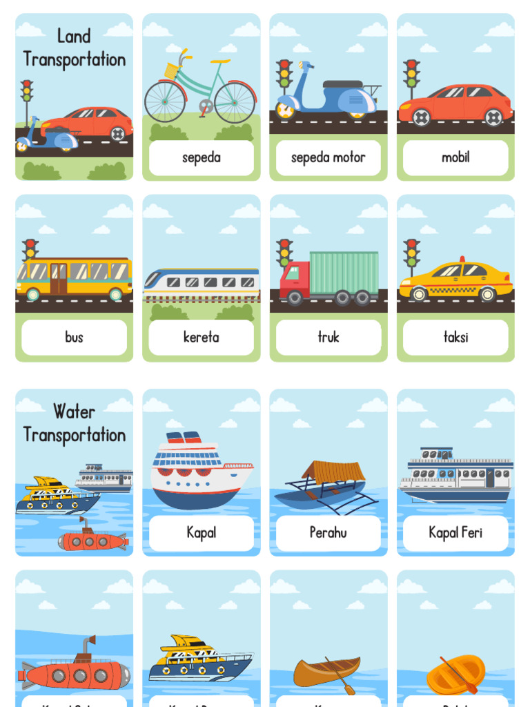 Transportation Flash Card Blue Simple and Illustrative Style | PDF