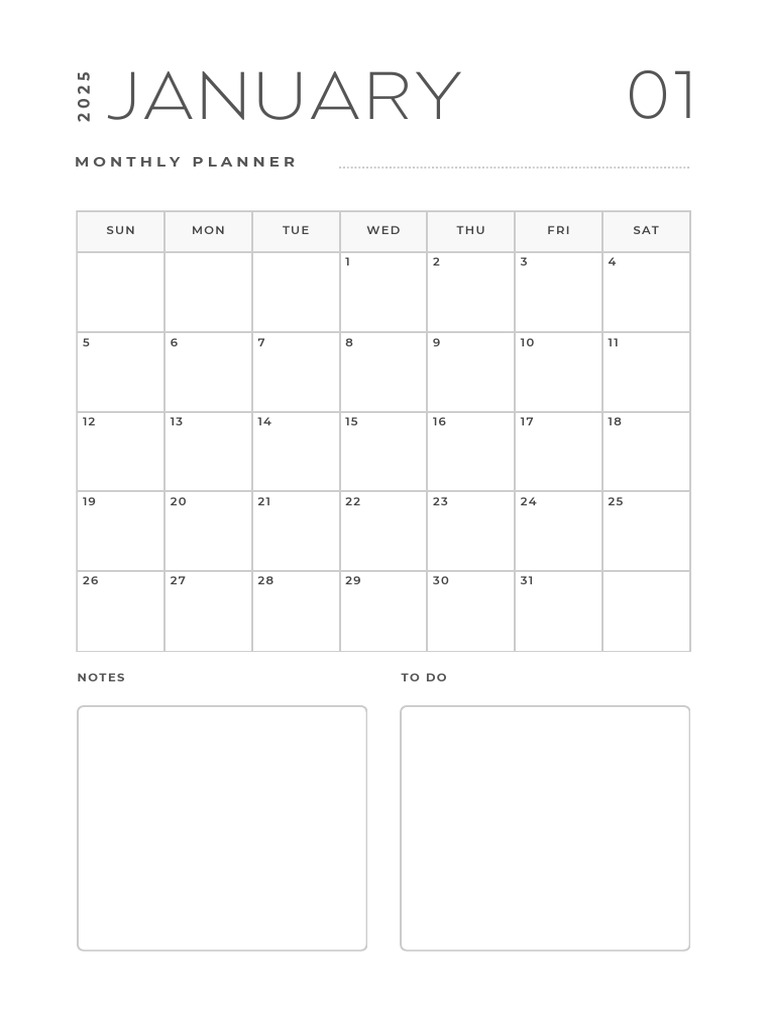 White Grey Minimalist Simple Monthly Planner | PDF