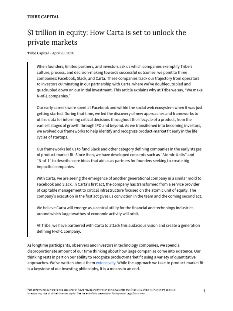 Tribe Capital Carta 1T in Equity 1 | PDF | Venture Capital | Corporate ...