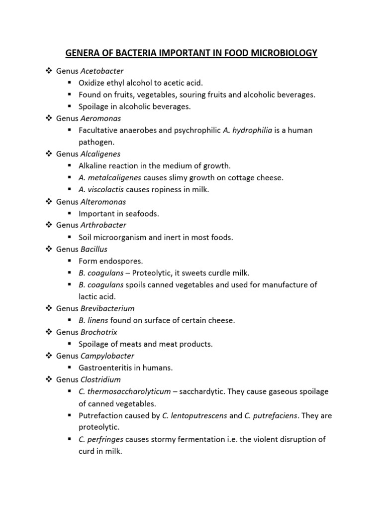 Genera of Bacteria - Food Microbiology | PDF | Fermentation | Lactic Acid