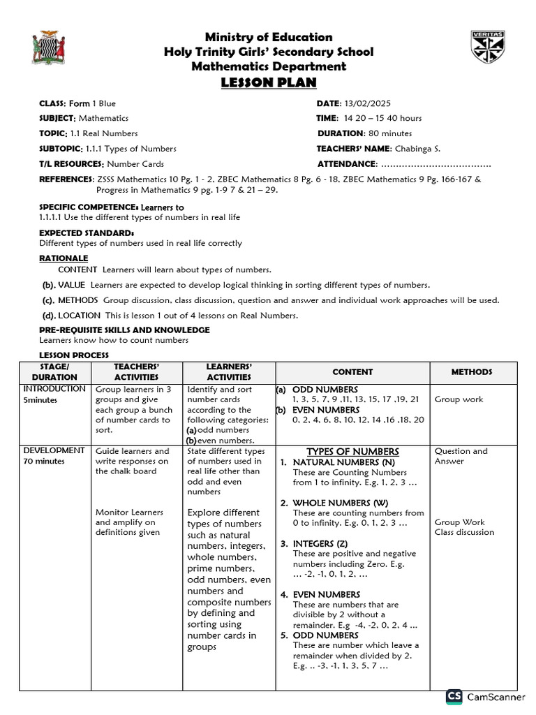 CBC - Lesson Plan - Form 1(4)_011109 | PDF | Integer | Prime Number