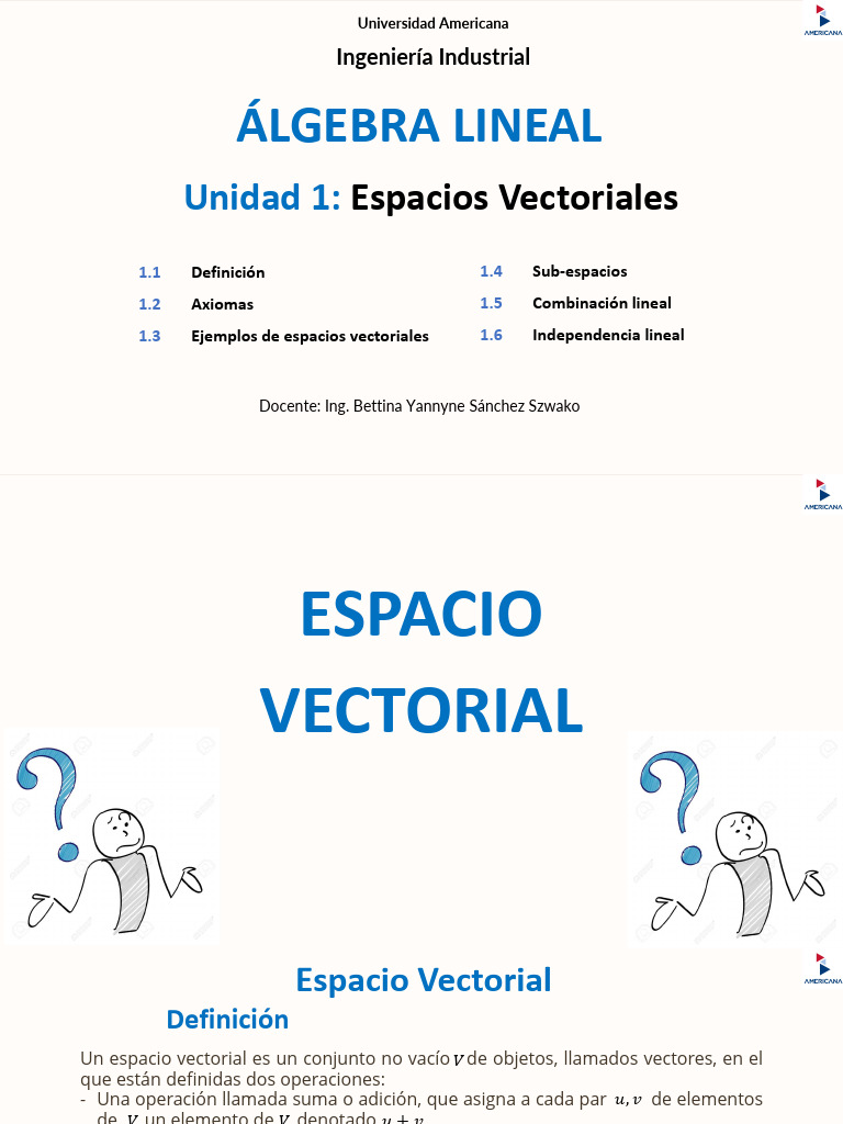 Unidad+1+ +Espacios+Vectoriales+Parte+1 | PDF | Espacio vectorial | Vector Euclidiano