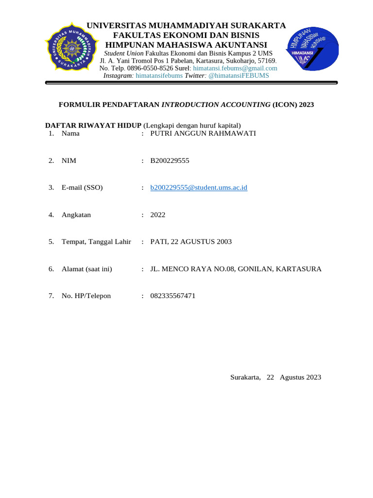 Formulir Pendaftaran ICON 2023 | PDF