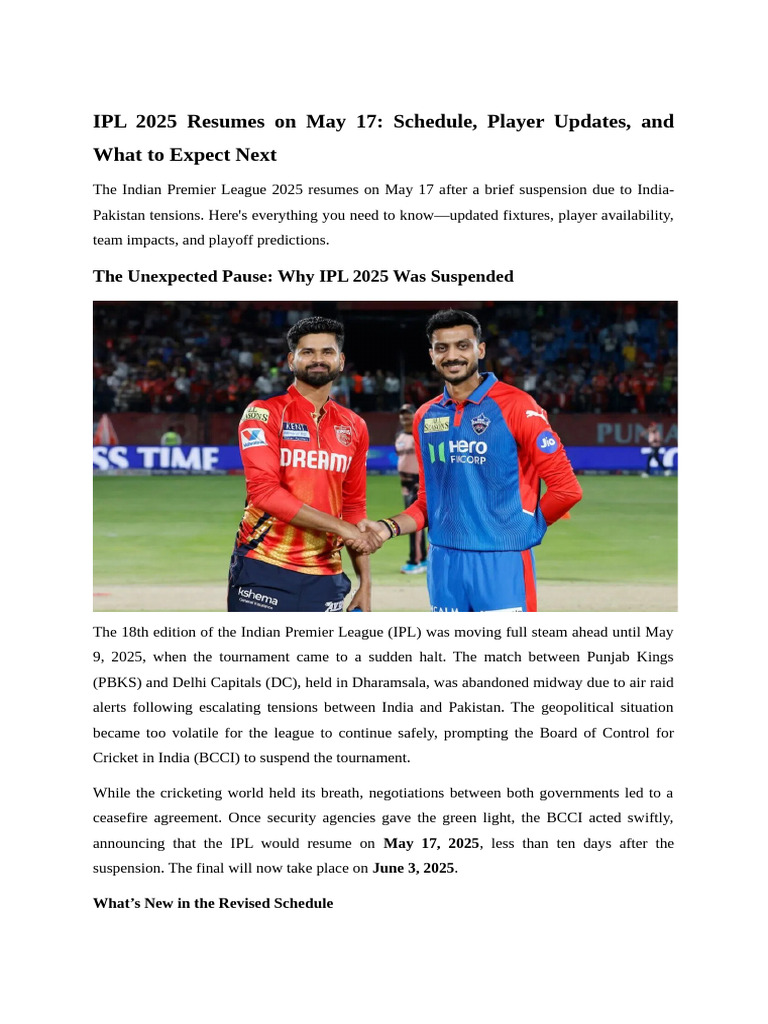 Post 2 Ipl Resumption | PDF | Team Sports | Cricket