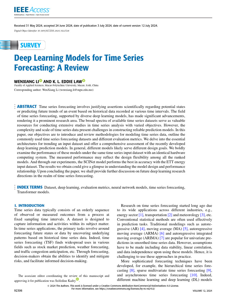 Deep Learning Models For Time Series Forecasting A Review | PDF | Time Series | Stationary Process