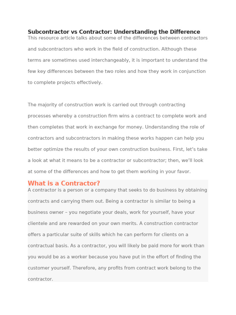 Subcontractor Vs Contractor | PDF | Subcontractor | Customer