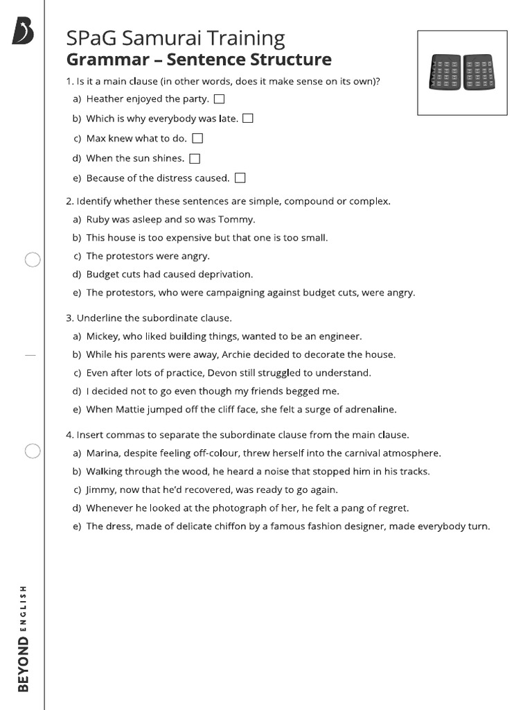 Sentence Structure Sheet | PDF