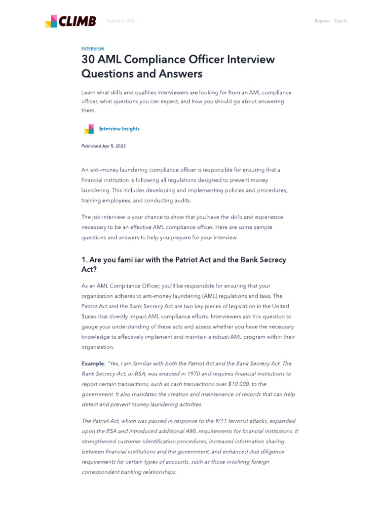 Aml Interv Ques | PDF