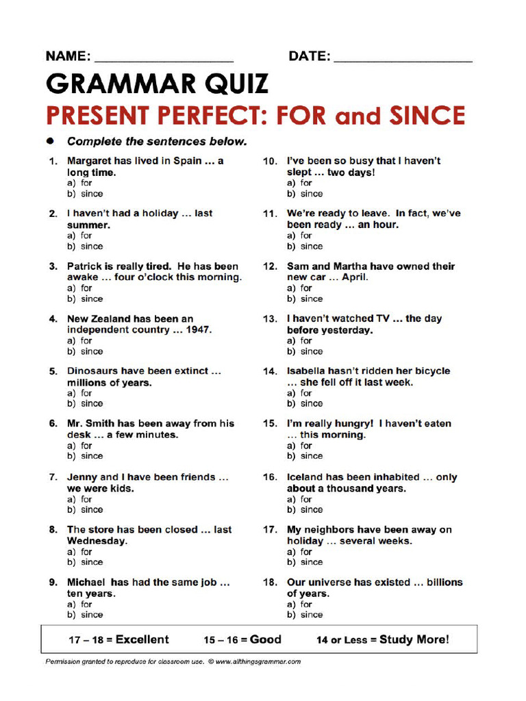 For Since Exercise Pdf