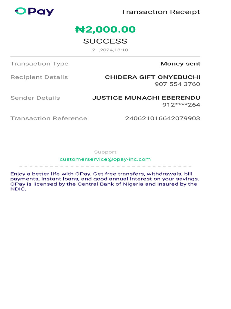 OPAY Transaction Receipt Details | PDF