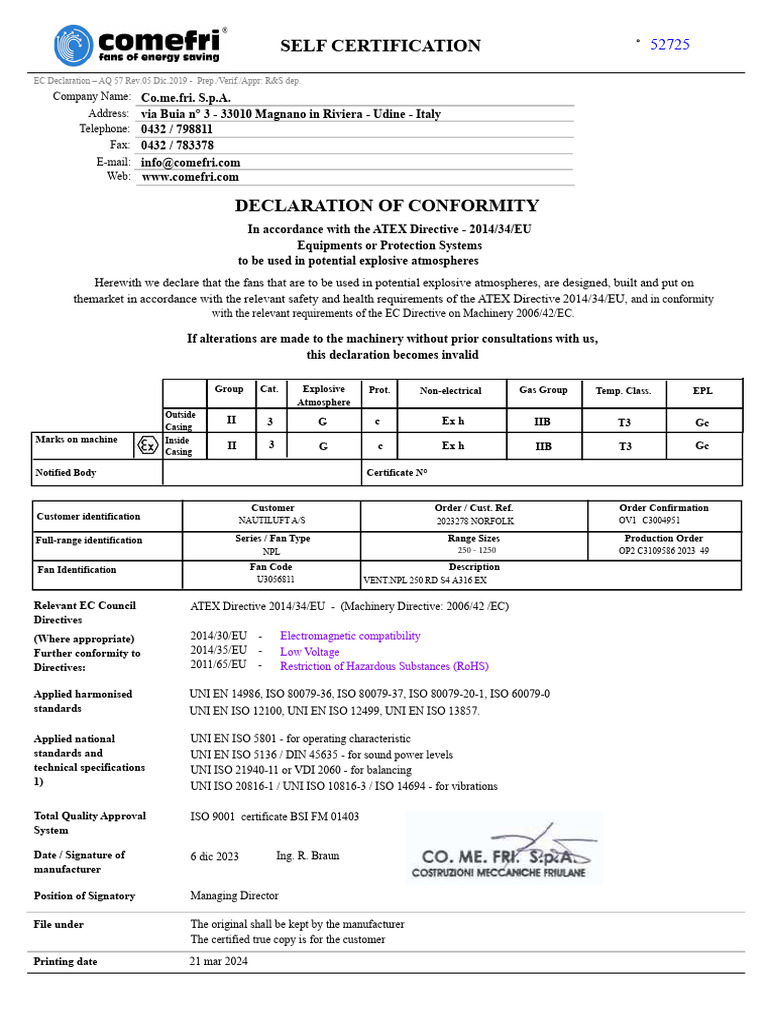 ATEX CERTIFICATE U3056811 OV1 C3004951, NPL 250 | PDF