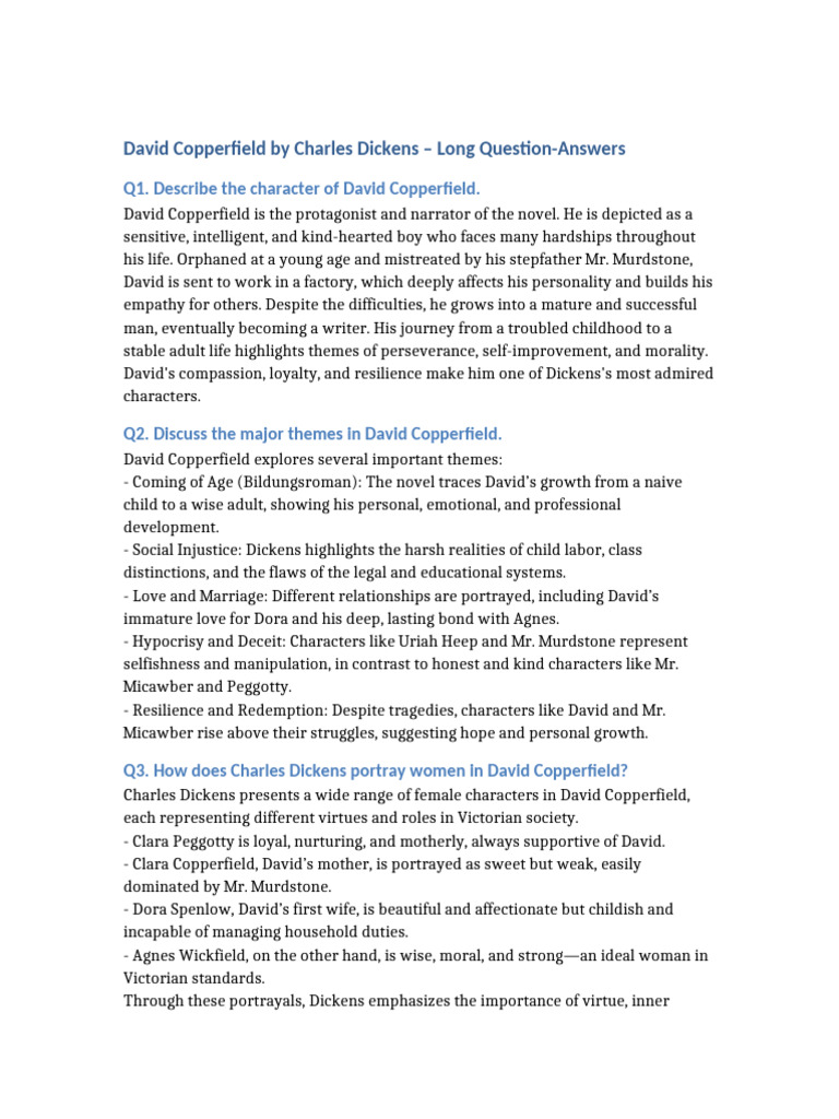 David Copperfield Long Answers | PDF | David Copperfield