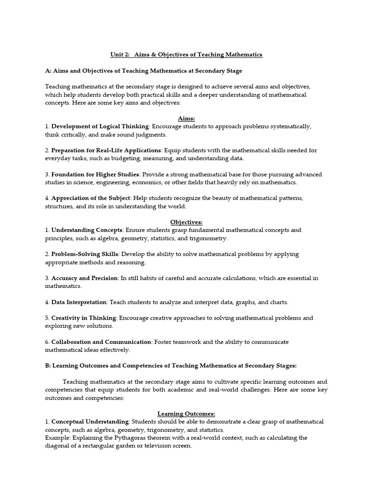 Unit-II - Aims and Objectives of Teaching Mathematics | PDF ...