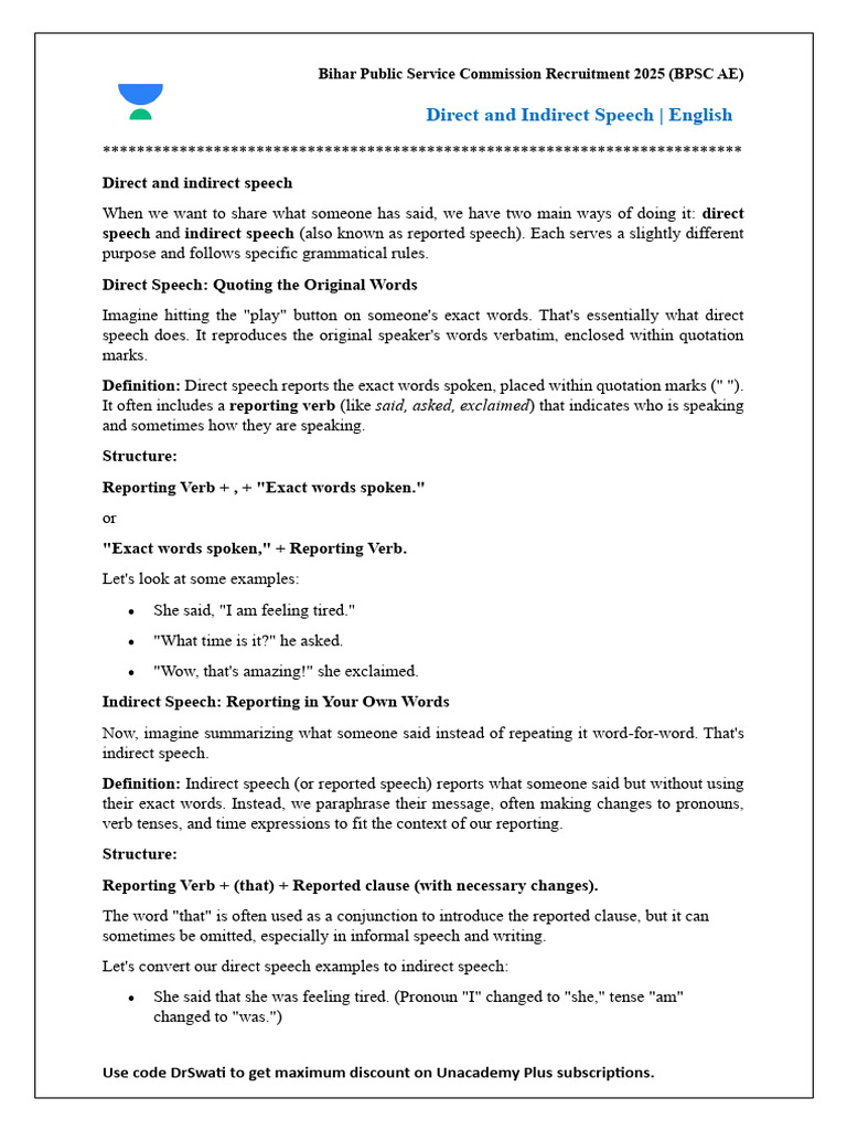 Direct-Indirect Speech and Sentence Correction | PDF | Verb ...