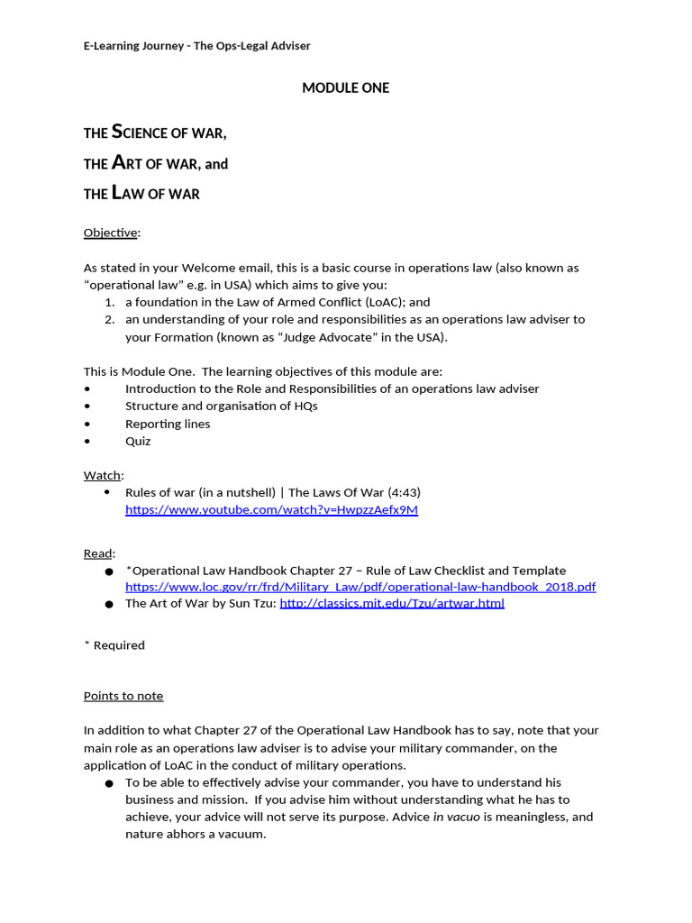 Module 1 - The Science Art Law of War | PDF | Military