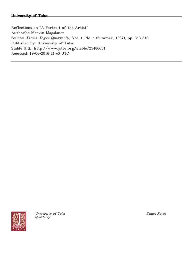 Reflections on A Portrait of the Artist | PDF | James Joyce | Ulysses (Novel)