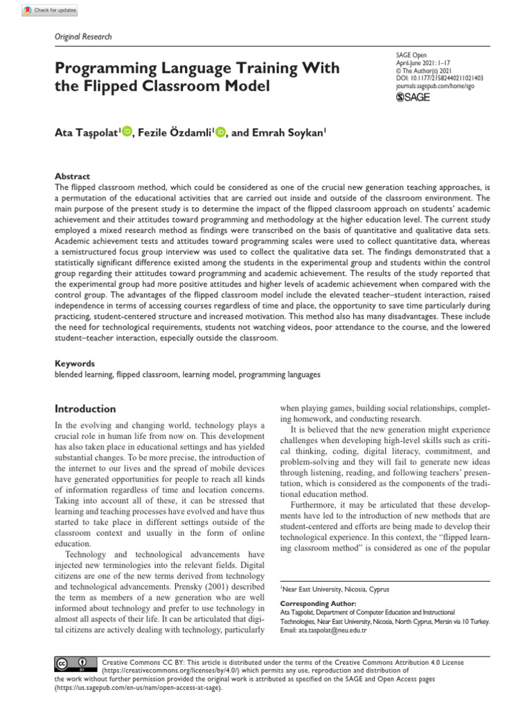 Taspolat Et Al 2021 Programming Language Training With the Flipped ...