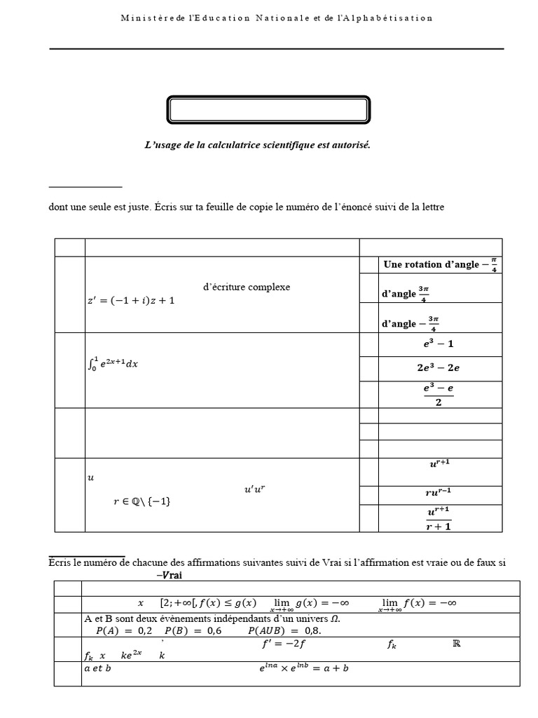 Préparation Bac Maths 2025 - Épreuve D | PDF | Limite (mathématiques ...