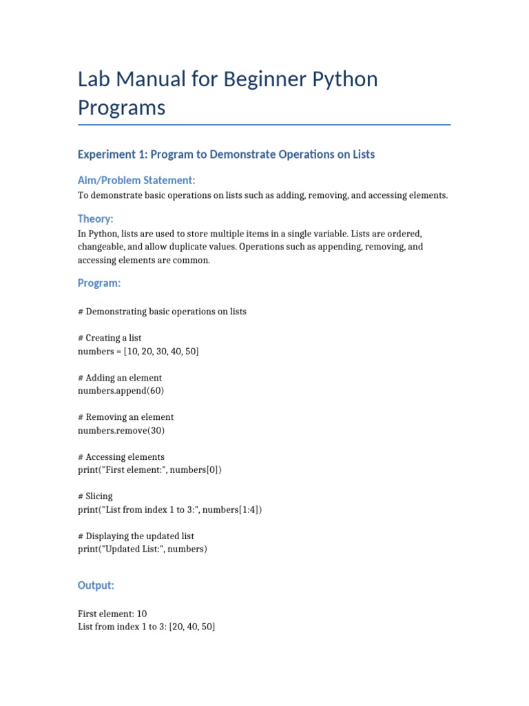 Beginner Python Programs Lab Manual | PDF | Computer Science | Computer ...