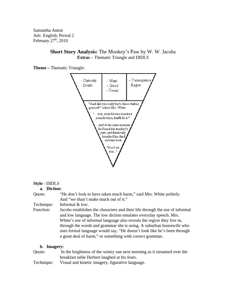 Short Story Analysis The Monkey's Paw Extras | PDF | Linguistics