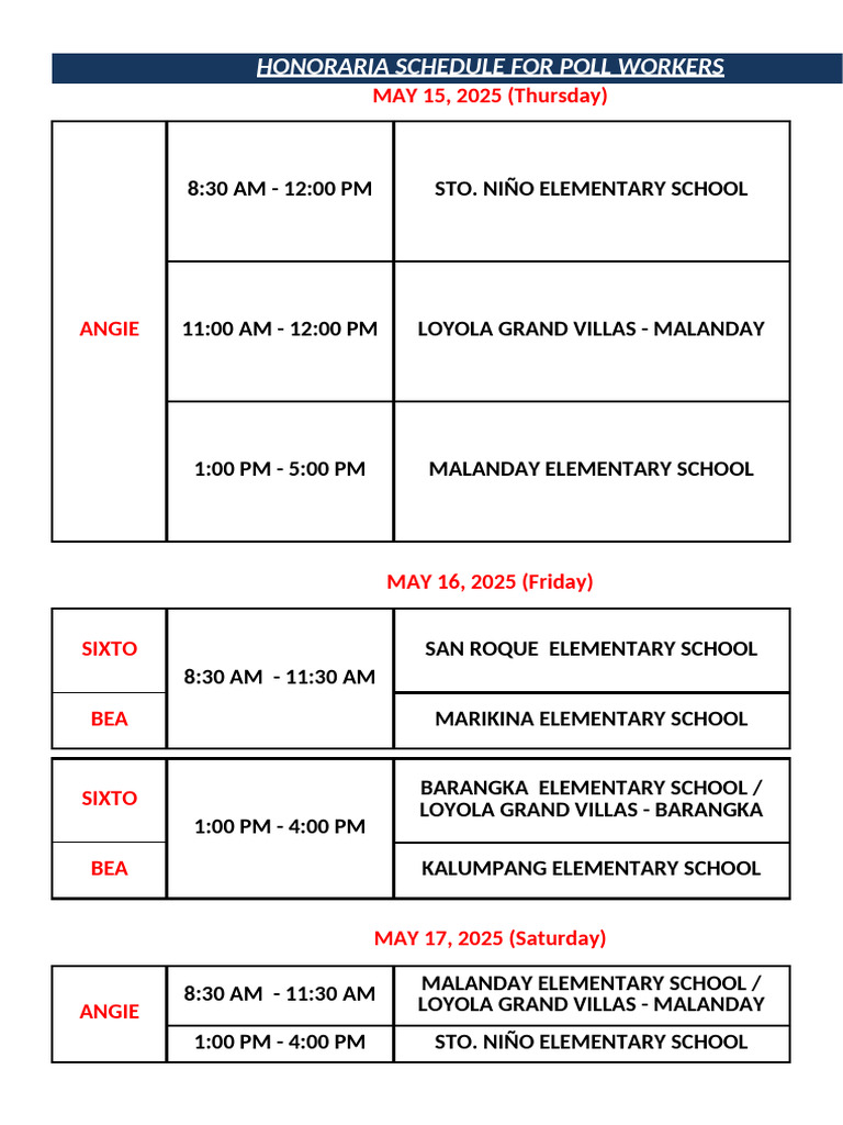 HONORARIA-SCHEDULE-FOR-POLL-WORKERS-NL2 | PDF