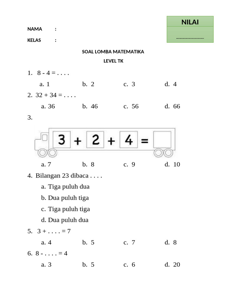 Soal Lomba Level TK 2 | PDF