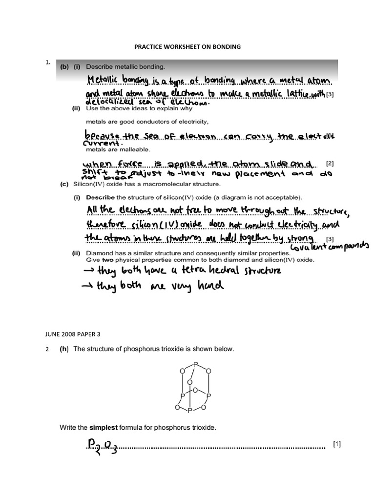Practice Worksheet On Bonding | PDF
