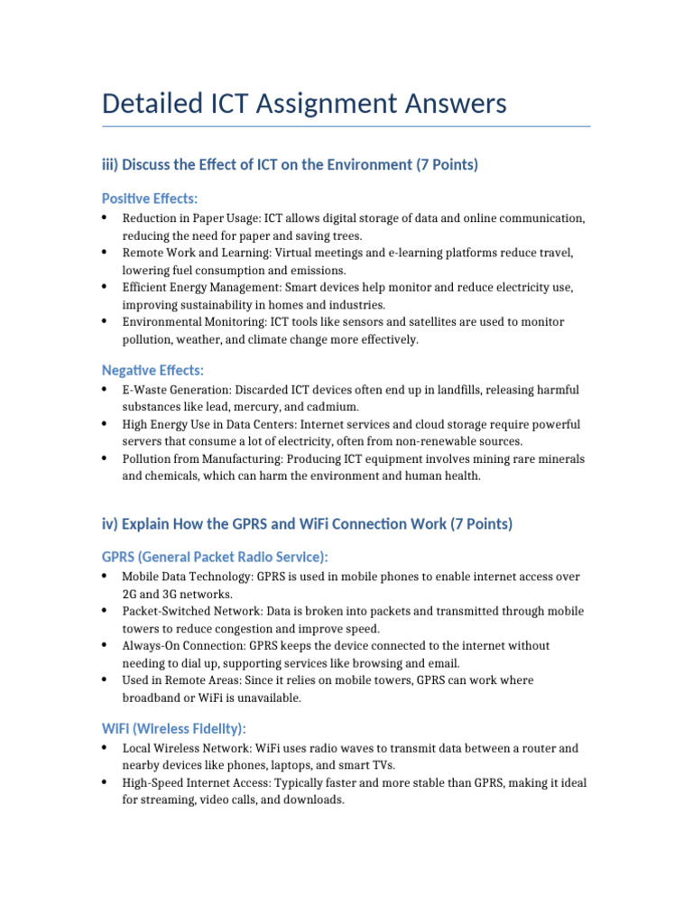 ICT Assignment Answers | PDF
