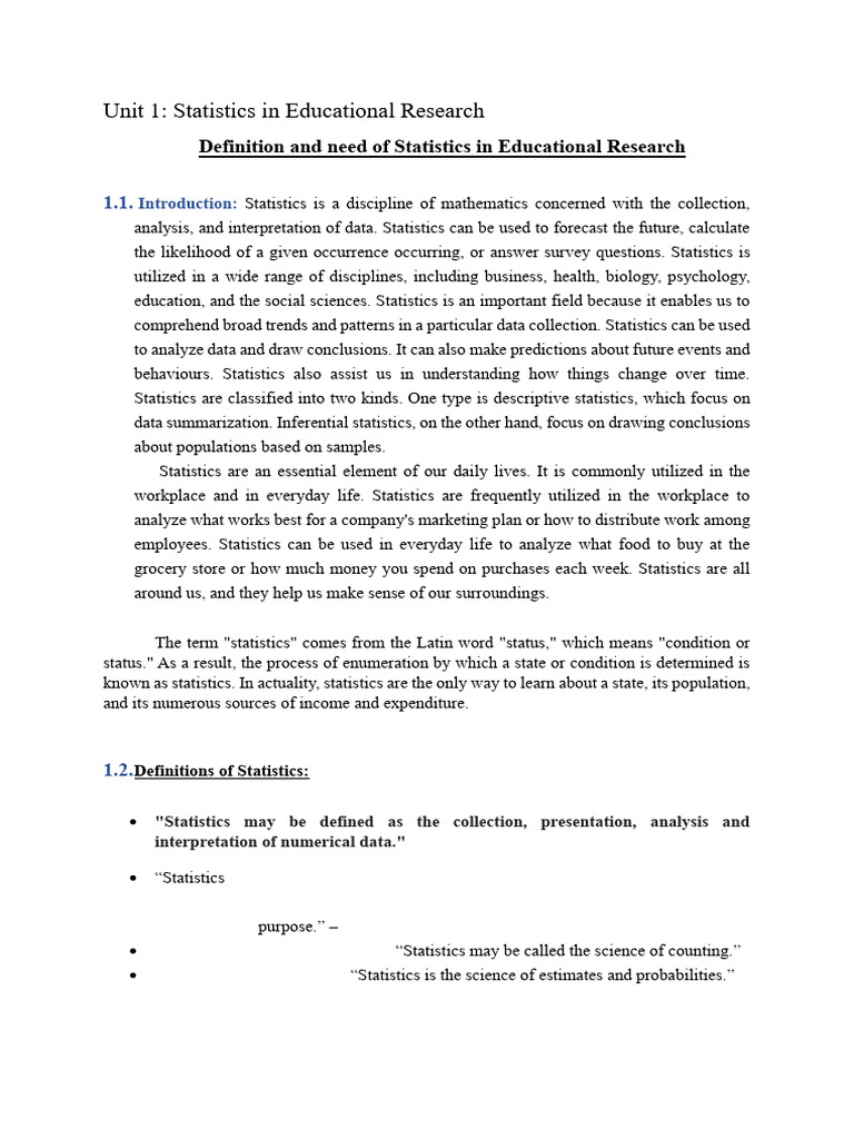 Importance of Statistics in Education | PDF | Statistics | Statistical ...