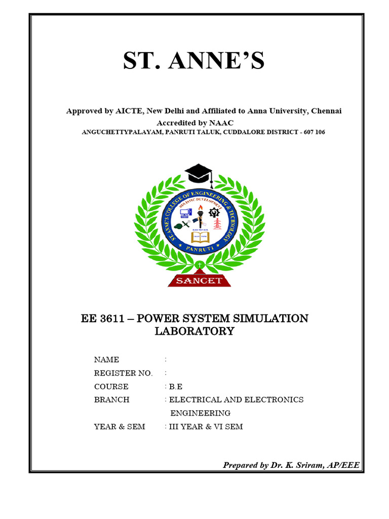 Ee3611-Power System Laboratory-917830456-Ee3611 Ps Lab Manual | PDF | Matrix (Mathematics ...