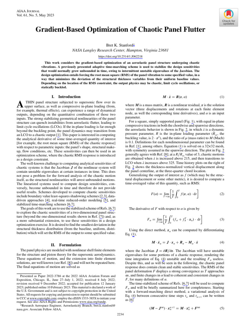 Stanford 2023 Gradient Based Optimization of Chaotic Panel Flutter | PDF | Mathematical ...