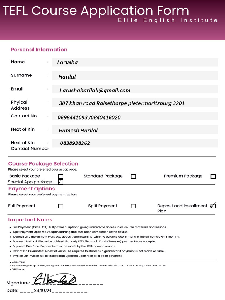 TEFL Course Application Form - 2 | PDF