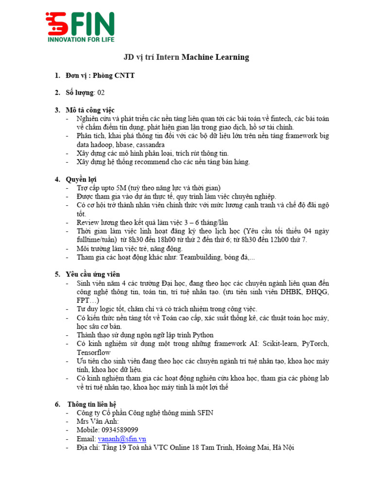 JD Intern - Machine Learning | PDF