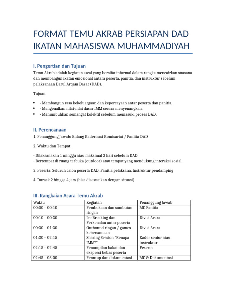 Format Temu Akrab Persiapan DAD IMM | PDF