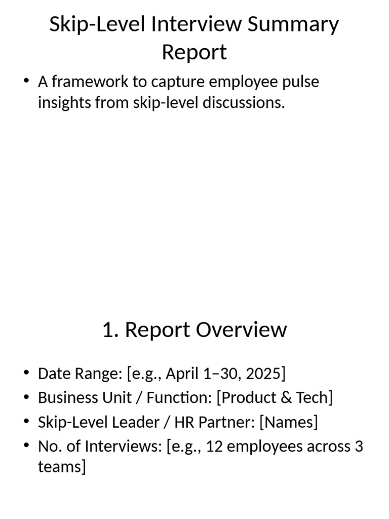Skip Level Interview Summary Presentation | PDF