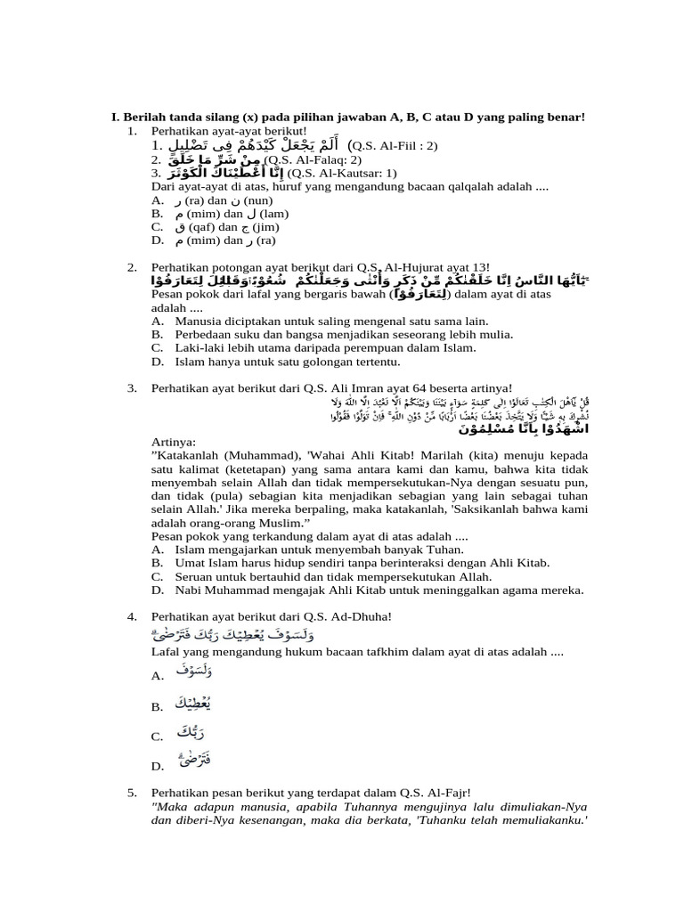 09 SOAL ASA JENJANG PAI KELAS 6 Th. Ajaran 2024-2025 FIX | PDF