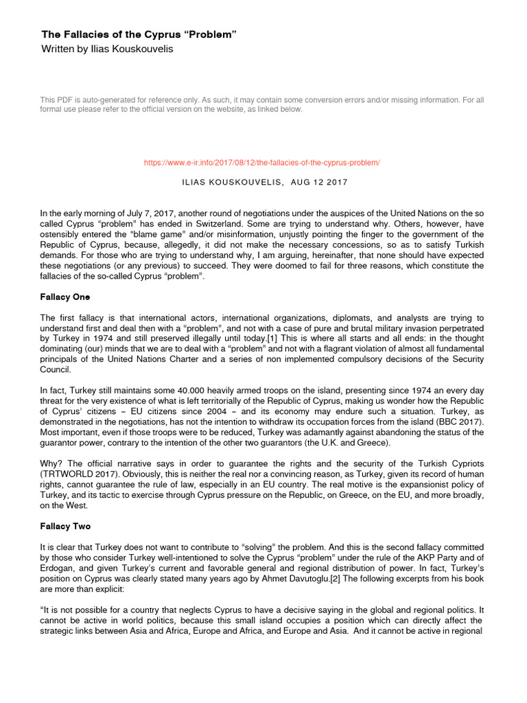 The Fallacies of The Cyprus Problem | PDF | Cyprus | Recep Tayyip Erdoğan