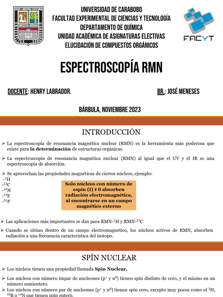Espectroscopía RMN | PDF | Resonancia magnética nuclear | Magnetismo