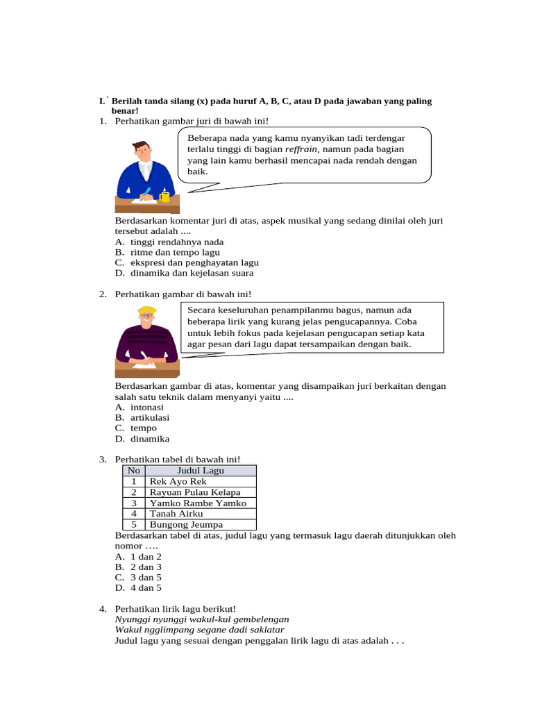 07 Soal Asaj SD Seni Musik Kelas 6 Th. Ajaran 2024-2025 Fix | PDF