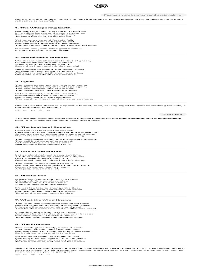 Poems On Sustainability | PDF