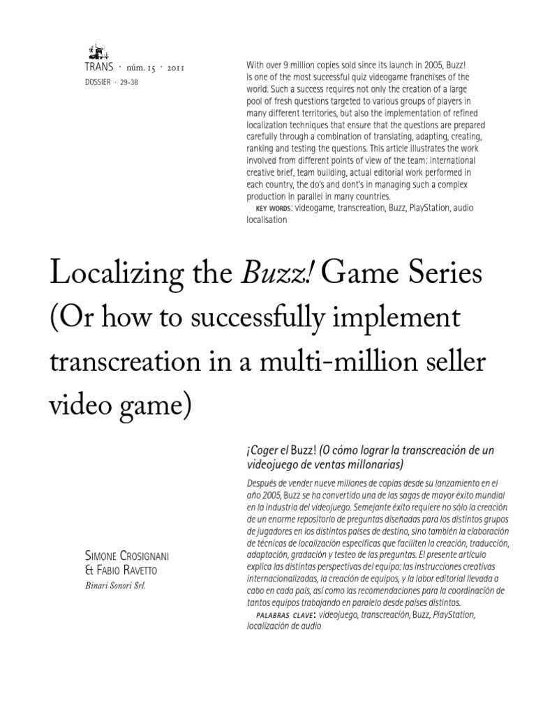 Localizing The Buzz Game Series | PDF