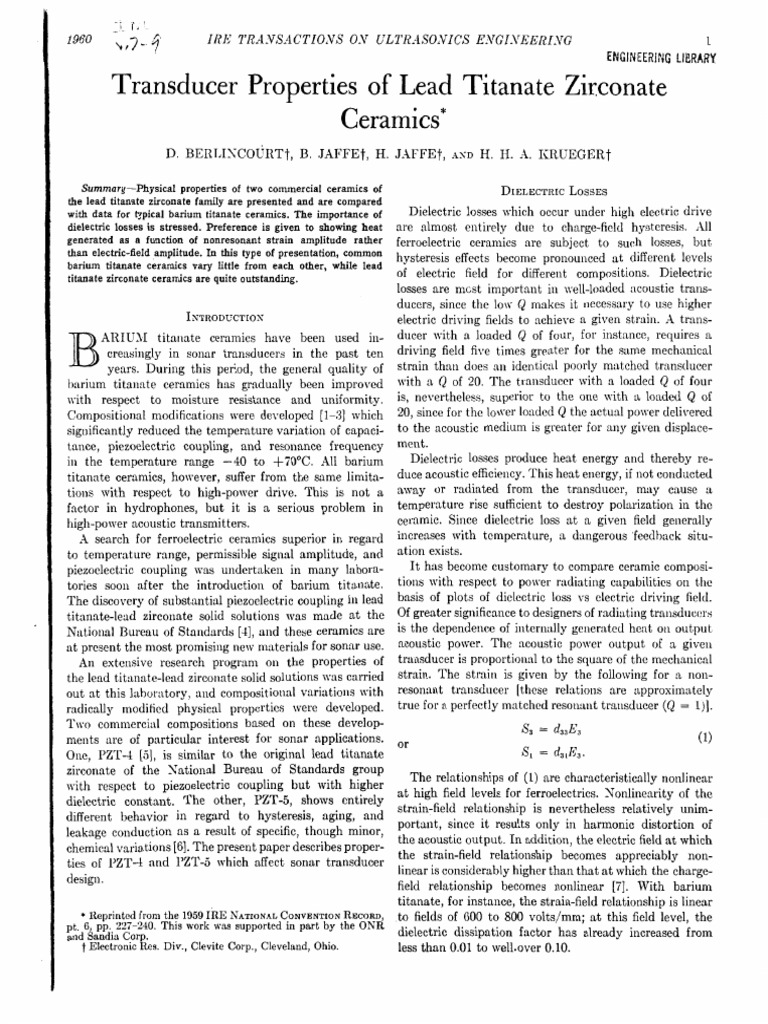 Transducer Properties of Lead Titanate Zirconate Ceramics-AqA | PDF | Ceramics | Piezoelectricity