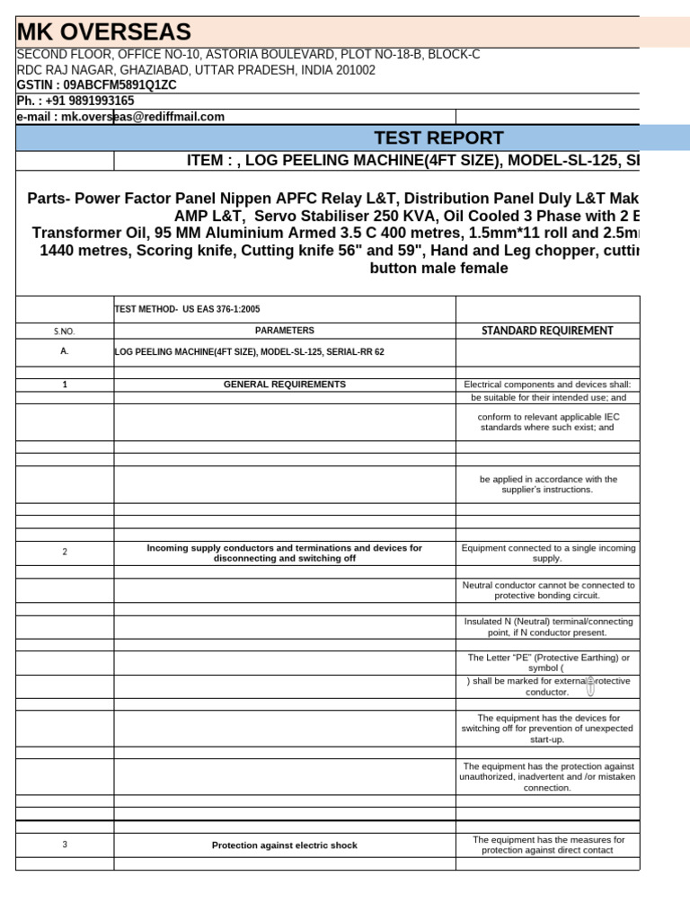 Machine Test Report-Comec | PDF | Switch | Manufactured Goods