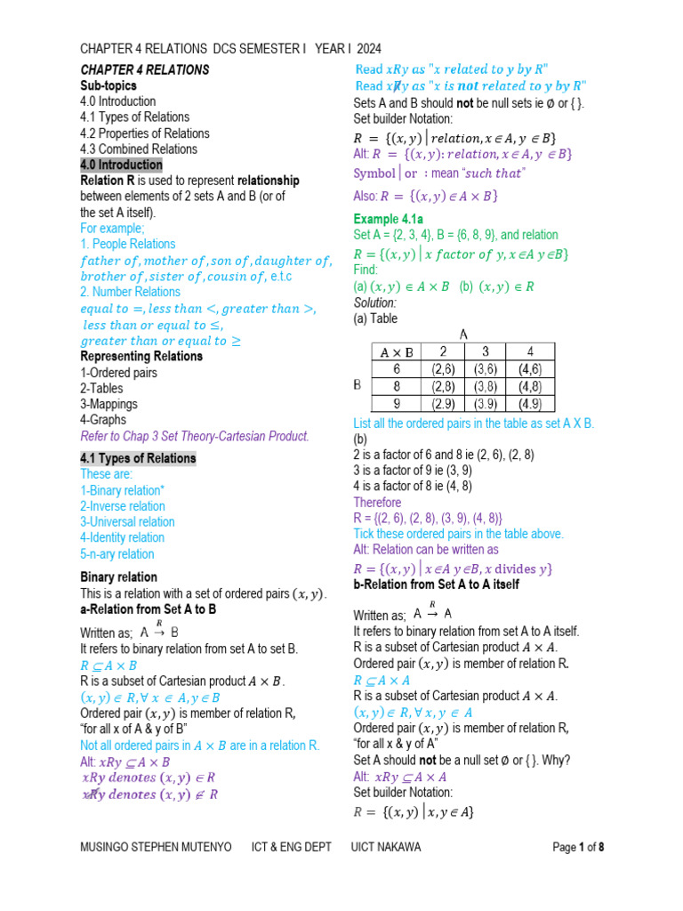 CHAP4 RELATIONS 25-10-24 | PDF | Mathematical Concepts | Mathematics